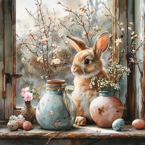 Easter Bunny in Window Clipart Easter Egg Graphics Easter Decorations ...