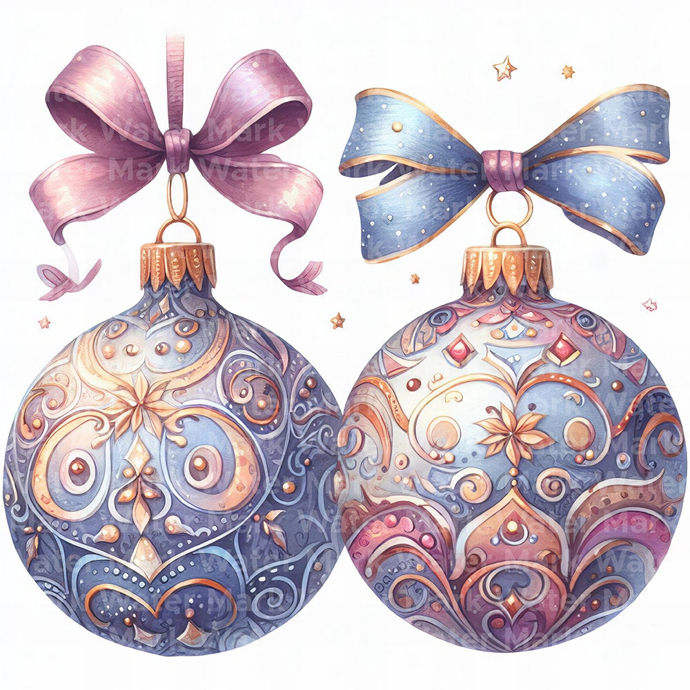 Christmas Tree Baubles Clipart, 11 JPG, Watercolor Clipart, Card Making ...