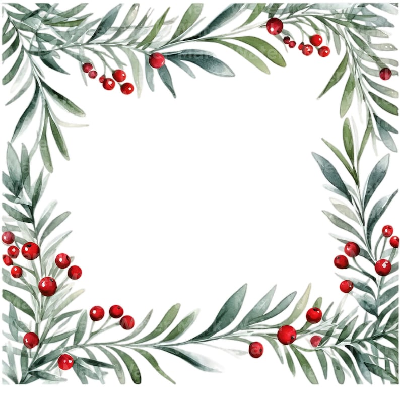 Watercolor Mistletoe Frame Clipart, 10 JPG, Digital Paper Crafts, Frame ...