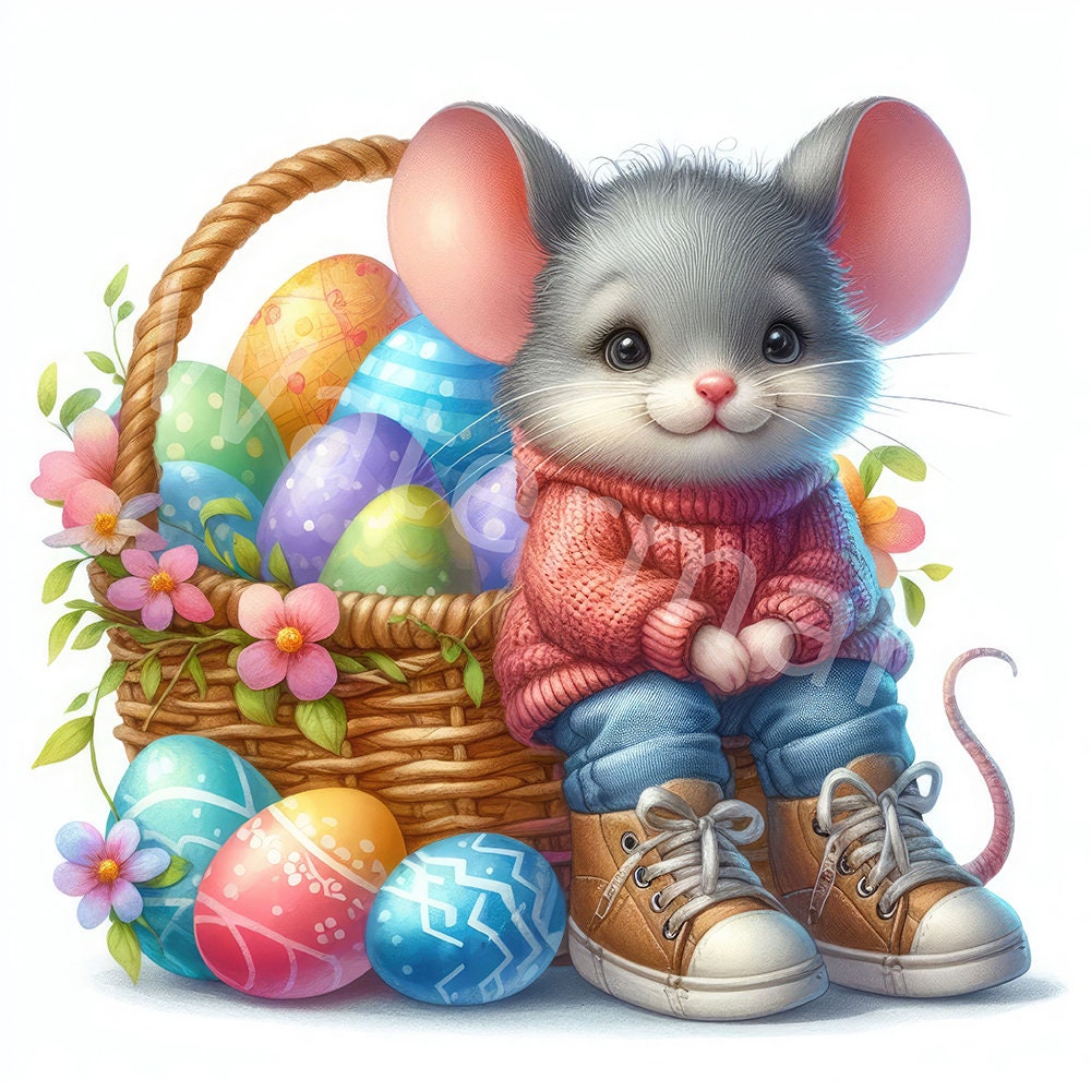 Easter Mouse Clipart, 12 JPG, Digital Download, Scrapbooks,junk Journal ...