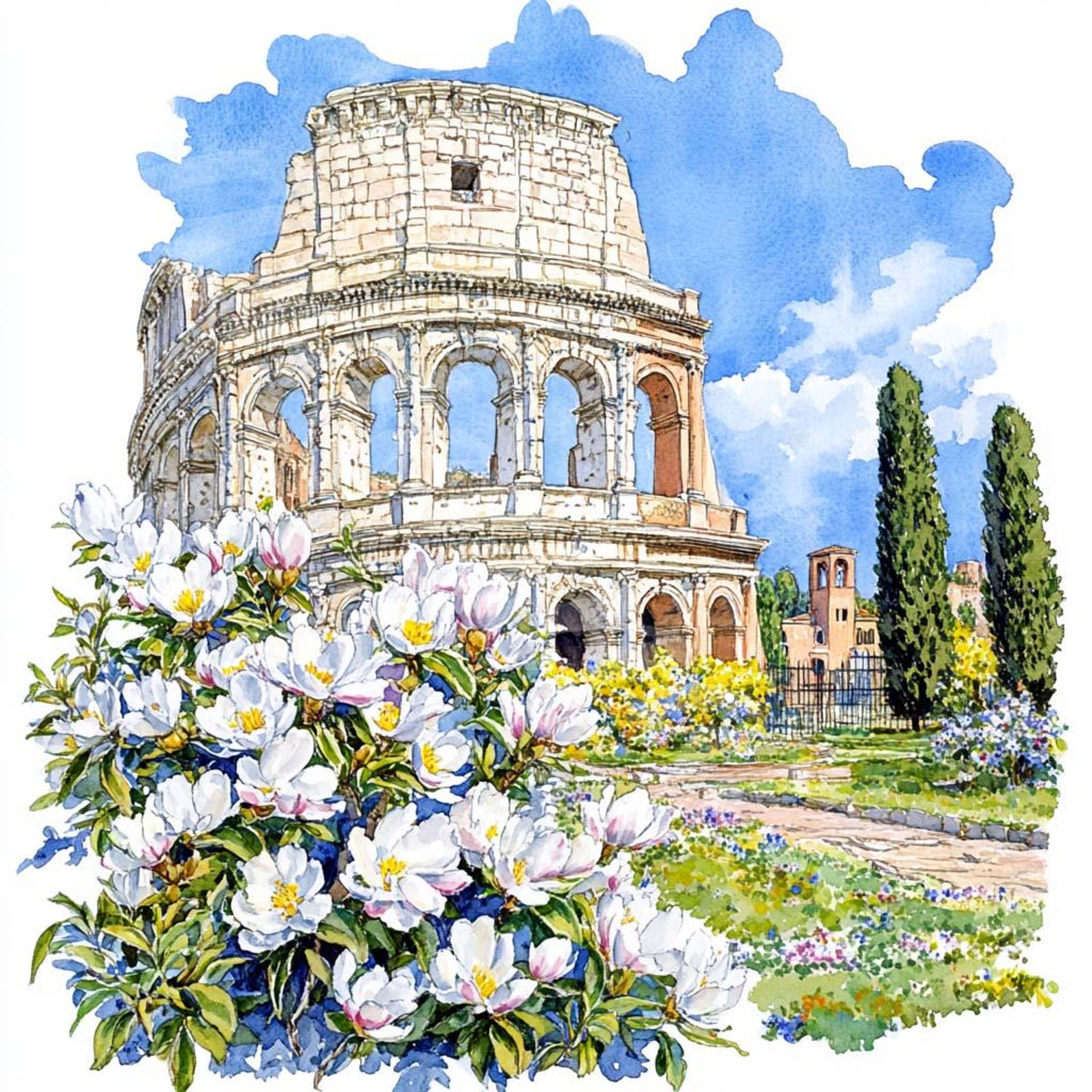 Watercolor Spring in Paris Clipart: European Landmarks (digital ...