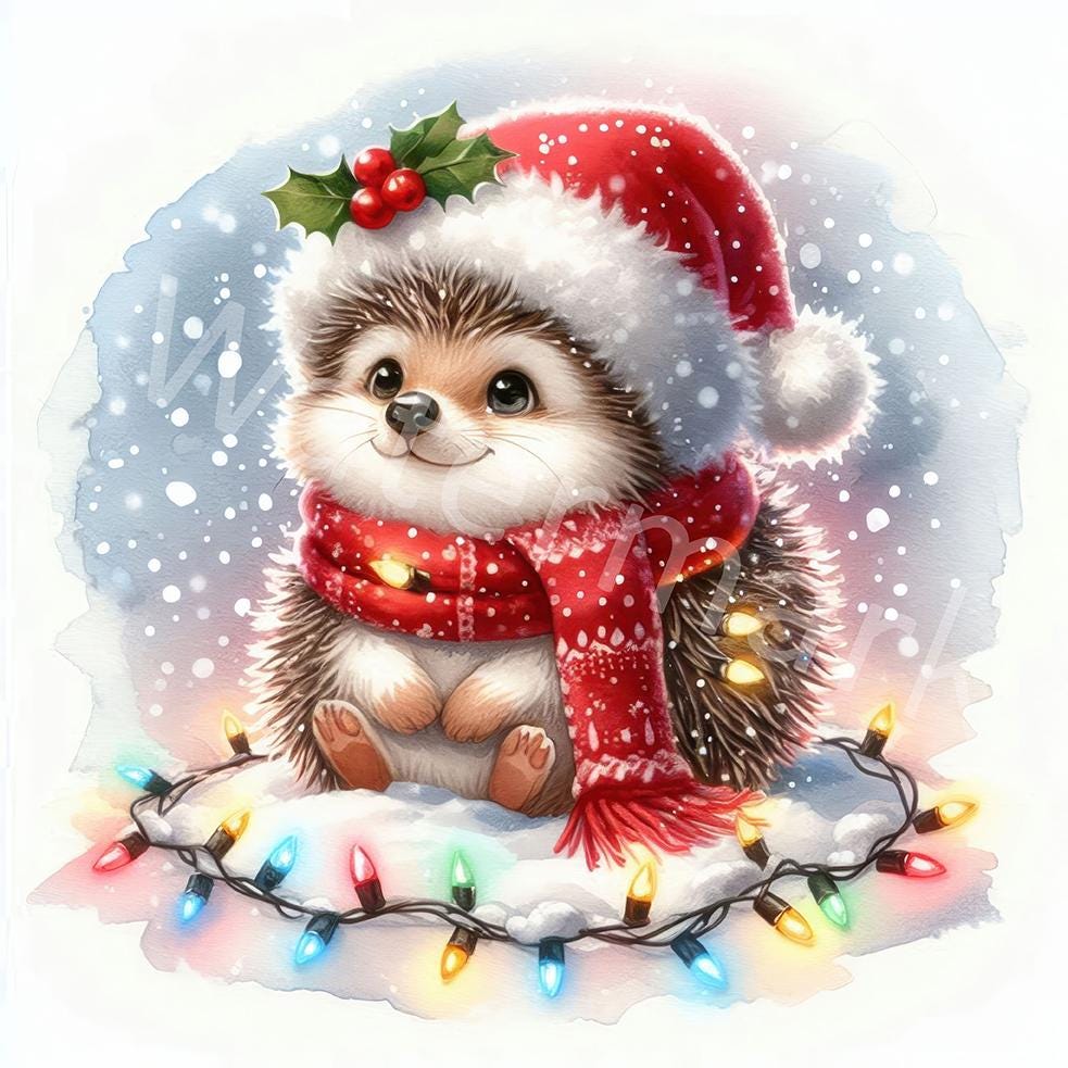 Christmas Hedgehog Clipart: Watercolor Animals (digital Download) - Etsy