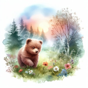 Watercolor Baby Bear Clipart: 12 JPG Images for Card Making (digital ...