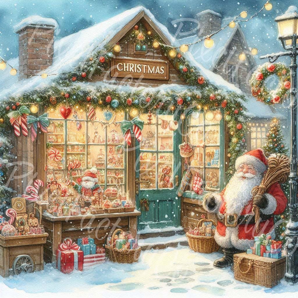 Vintage Christmas Shop Clipart Retro Holiday Store Digital Download ...