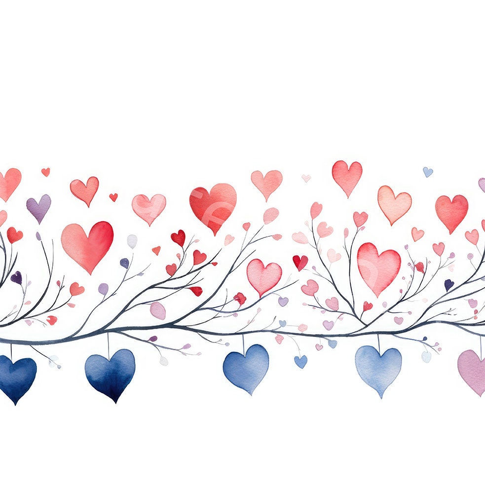 Valentines Day Borders Watercolor Clipart, 11 JPG, Digital Download ...