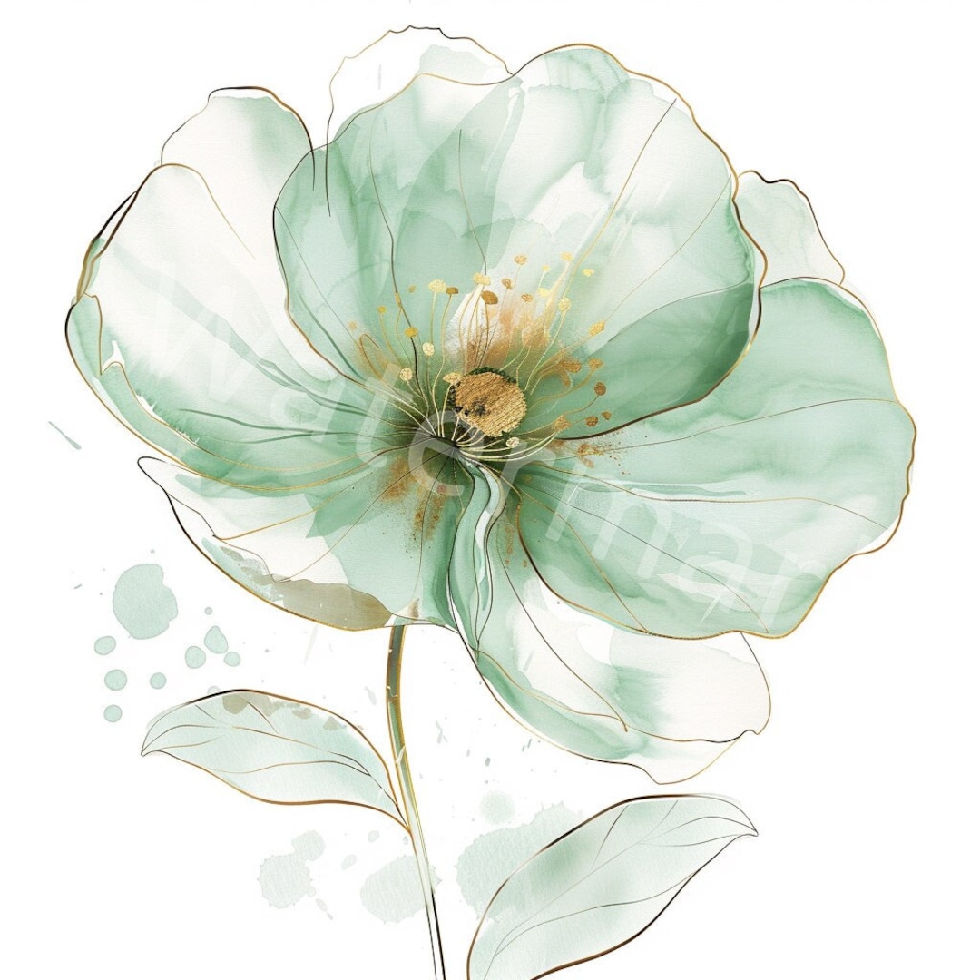 Watercolor Green Flower Clipart: Abstract Floral Art (digital Download ...