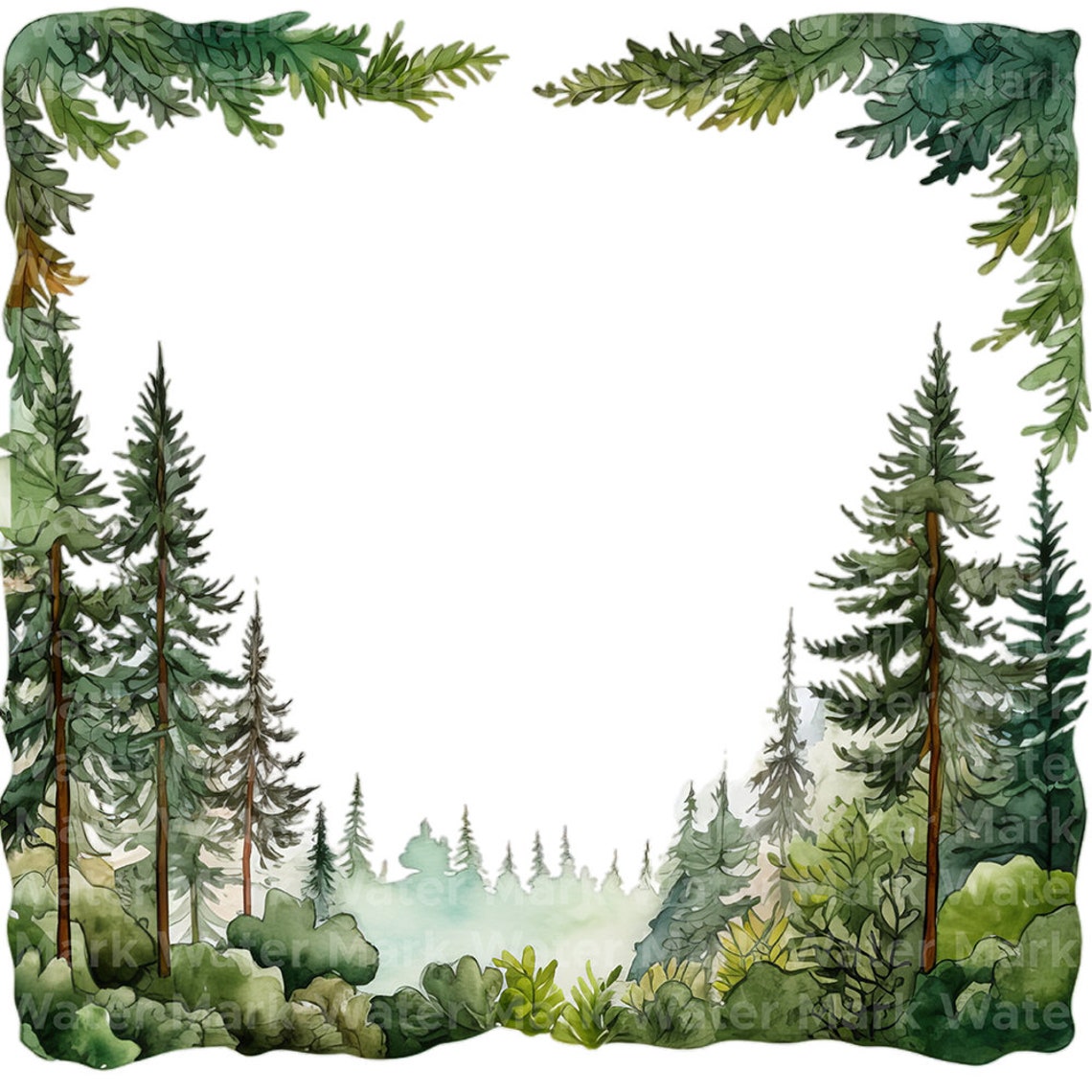 Watercolor Forest Frame Clipart, 10 JPG, Digital Paper Crafts, Frame ...