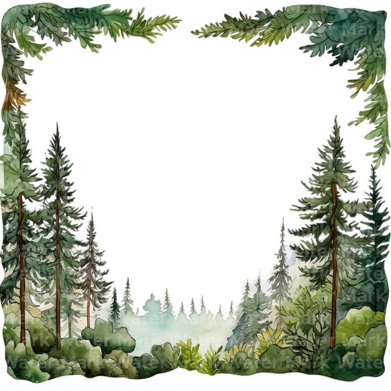 Watercolor Forest Frame Clipart, 10 JPG, Digital Paper Crafts, Frame ...