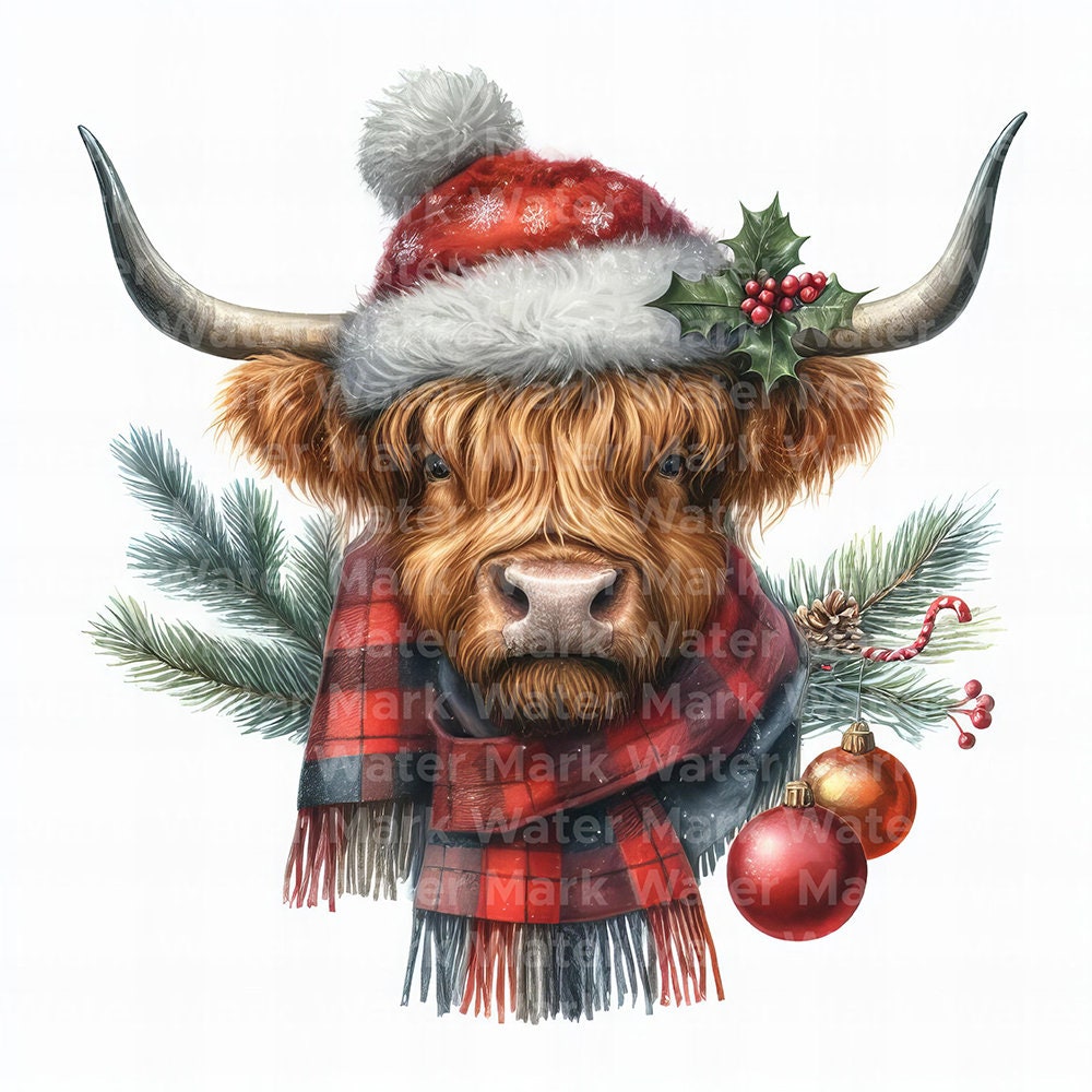 Christmas Highland Cow Clipart 10 Jpg Digital Download Card - Etsy
