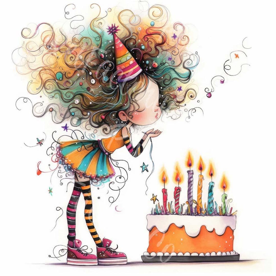 Birthday Girl Clipart: Whimsical Party Illustration (digital Download ...