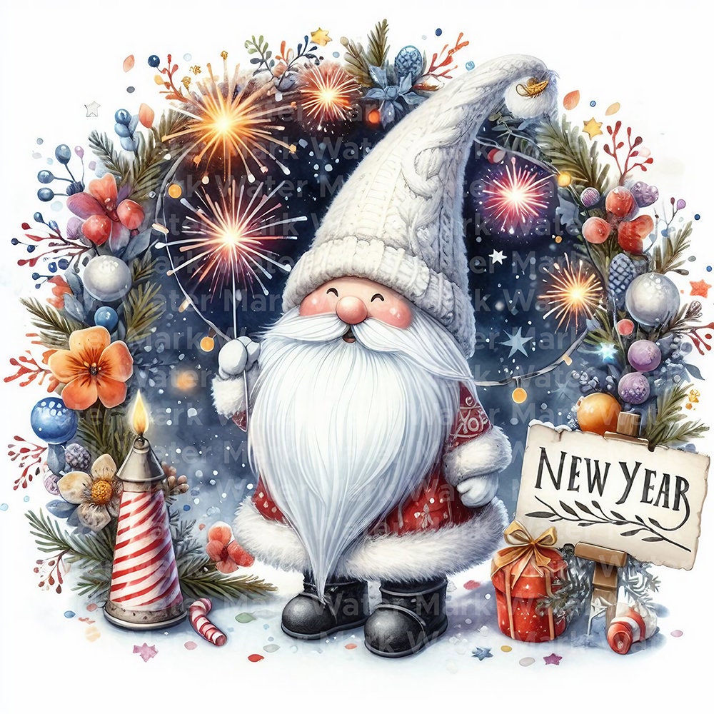 New Year Gnomes Clipart: Watercolor Style (digital Download) - Etsy