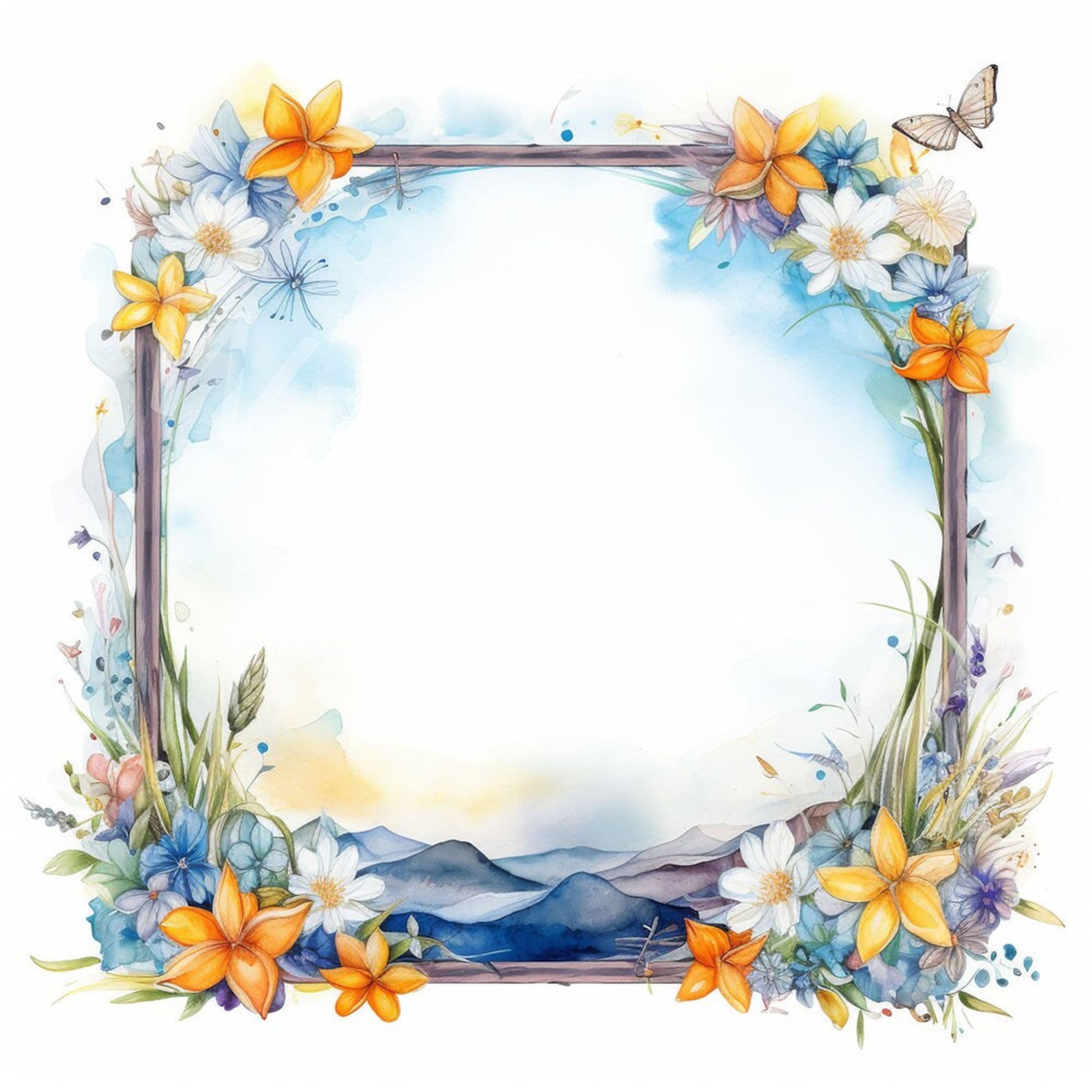 Watercolor Flower Frame Clipart, 11 JPG, Digital Download, Digital ...