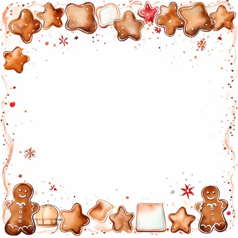 Gingerbread Border Clipart: Watercolor Cookie Frames (digital Download ...