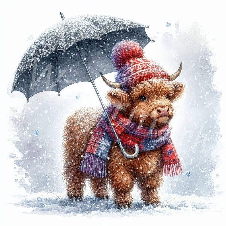 Christmas Highland Cow Clipart, 12 Jpg, Digital Download, Card Making ...