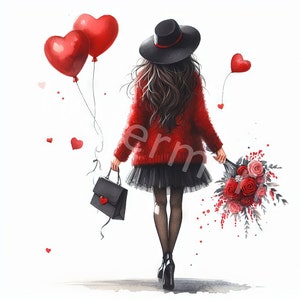 Valentine's Day Girl Clipart, 12 JPG, Digital Download, Girl With Heart ...