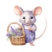 Mouse With Lavender Clipart, 11 Jpg, Watercolor Mouse Clipart, Digital ...