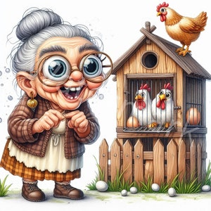 Funny Grandma Henhouse Clipart: Watercolor Women Graphics (digital ...