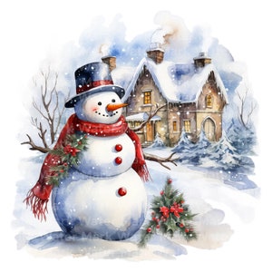Christmas Snowman Clipart, 10 JPG , Watercolor Clipart, Card Making ...