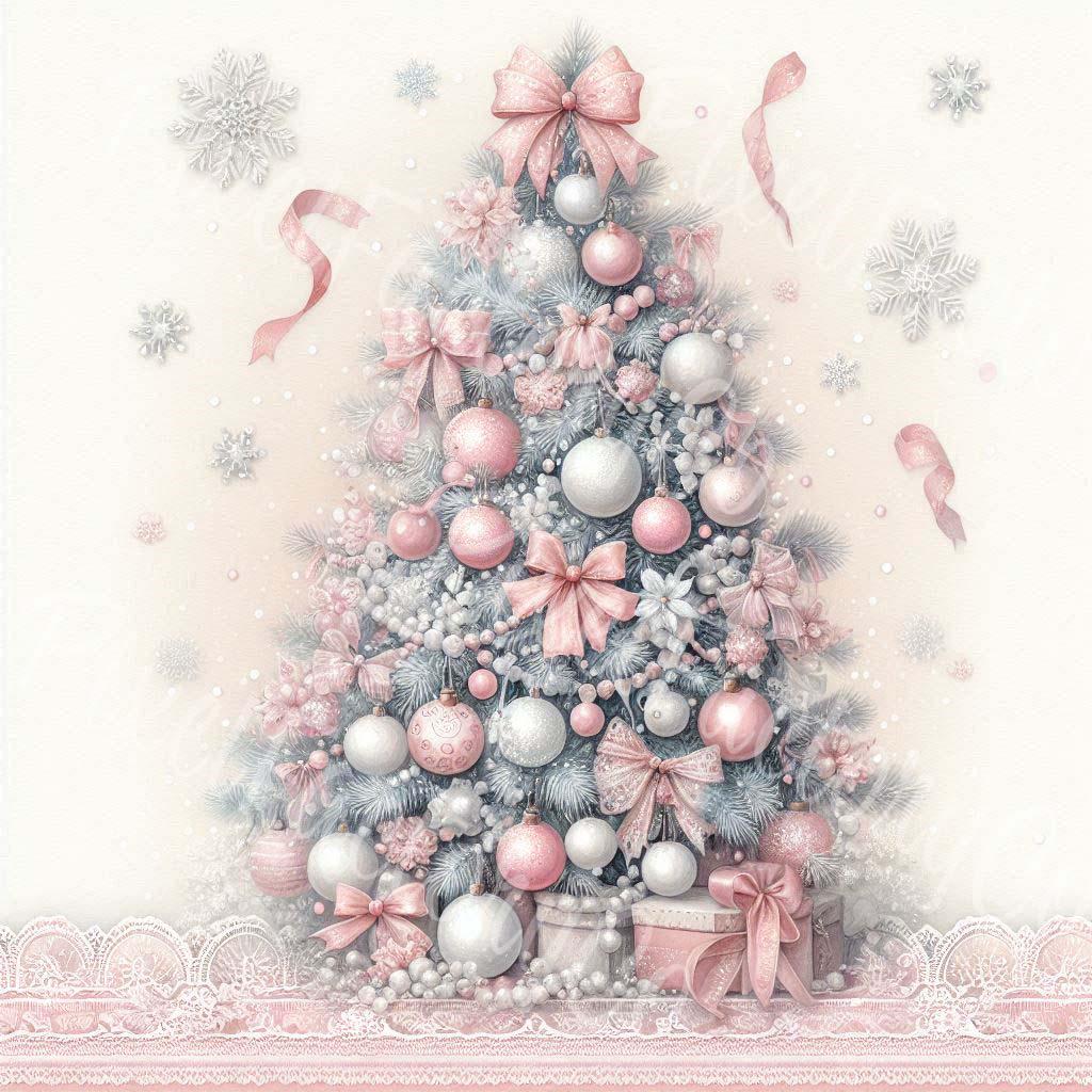 Vintage Christmas Tree Clipart, Pink Holiday Background, Digital Paper ...
