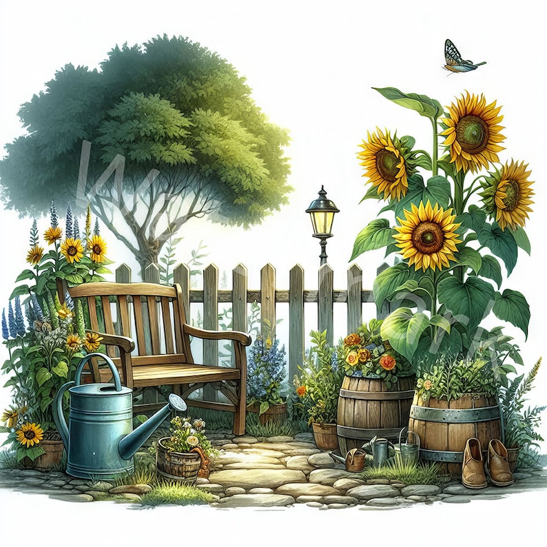 Watercolor Summer Garden Clipart: Floral Card Design (digital Download ...