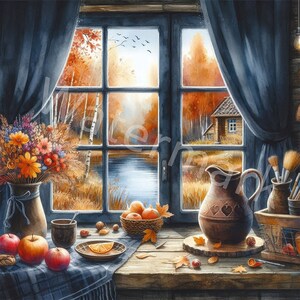 Watercolor Autumn Window Clipart: Fall Landscape (digital Download) - Etsy
