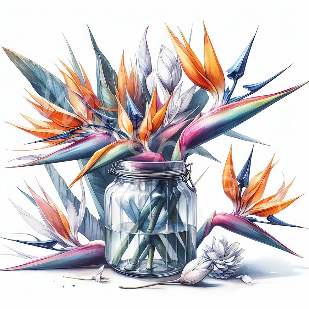 Strelitzia Flowers Clipart, 11 Jpg, Digital Download, Digital Paper ...