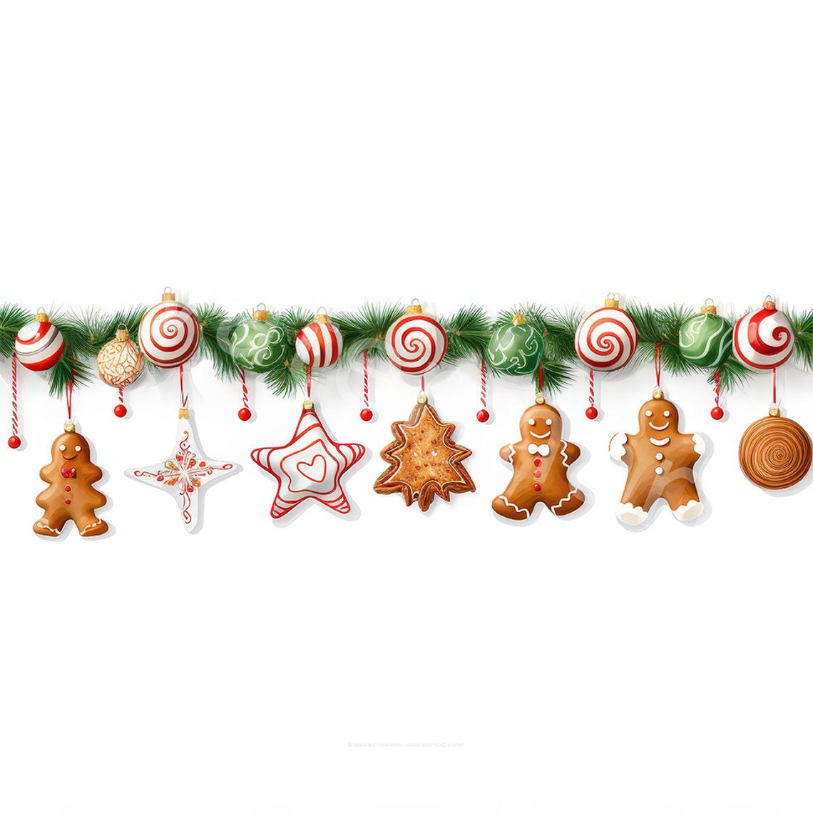 Christmas Borders Clipart: Gingerbread & Baubles Garlands (digital ...