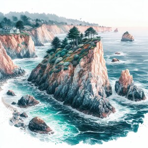 Sea Cliff Watercolor Clipart: Landscape Digital Download (12 JPG) - Etsy