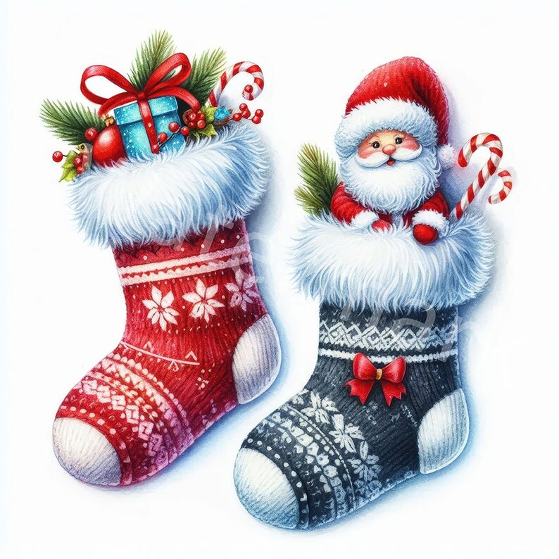 Watercolor Christmas Socks Clipart: Holiday Scrapbooking (digital ...