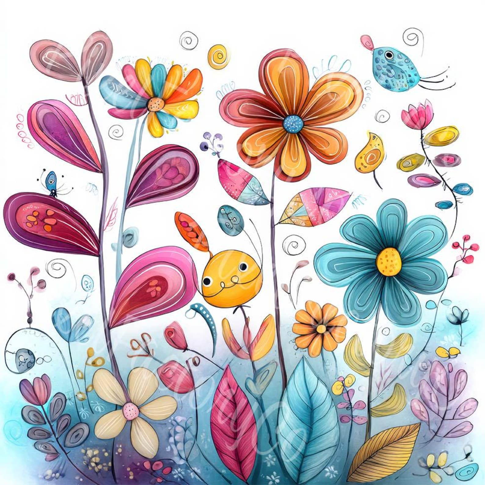 Whimsical Flower Clipart: Colorful Fantasy Floral Art (digital Download ...