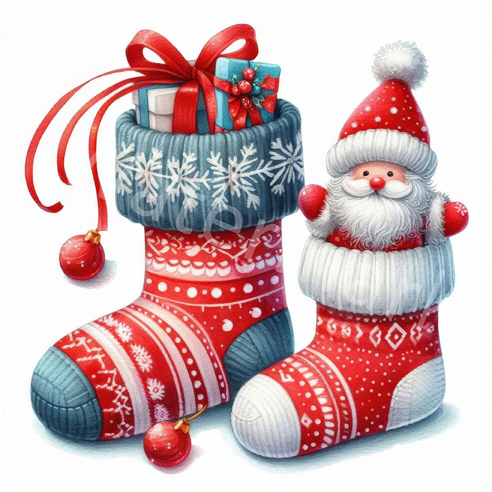 Watercolor Christmas Socks Clipart: Holiday Scrapbooking (digital ...