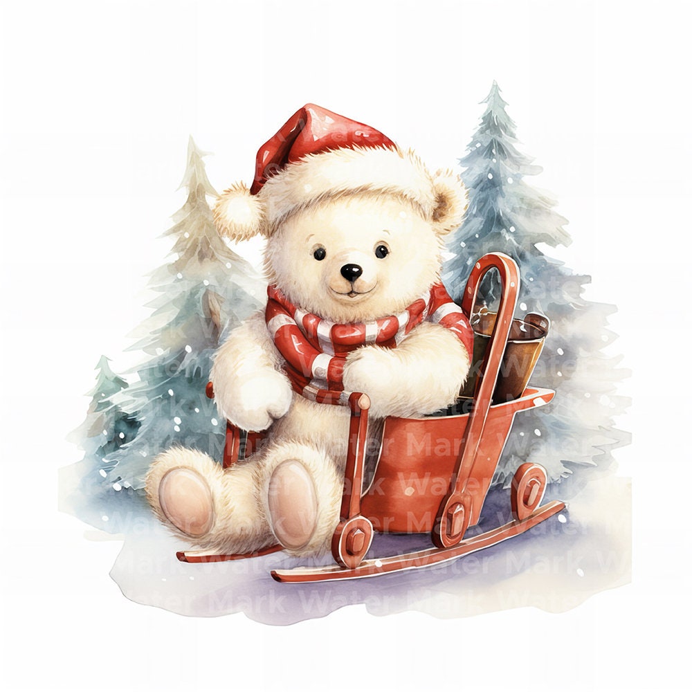 Christmas Teddy Bear Clipart, 12 JPG, Watercolor Clipart, Christmas ...