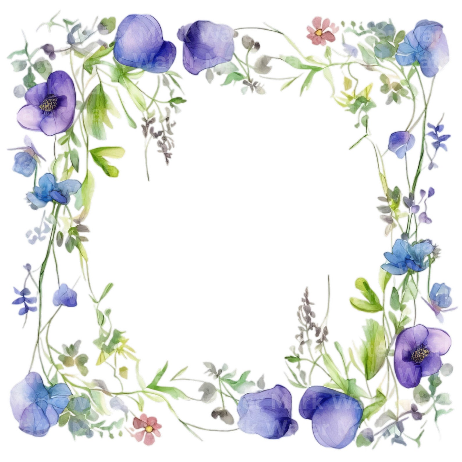 Watercolor Flower Frame Clipart: Floral Border Graphics (digital ...