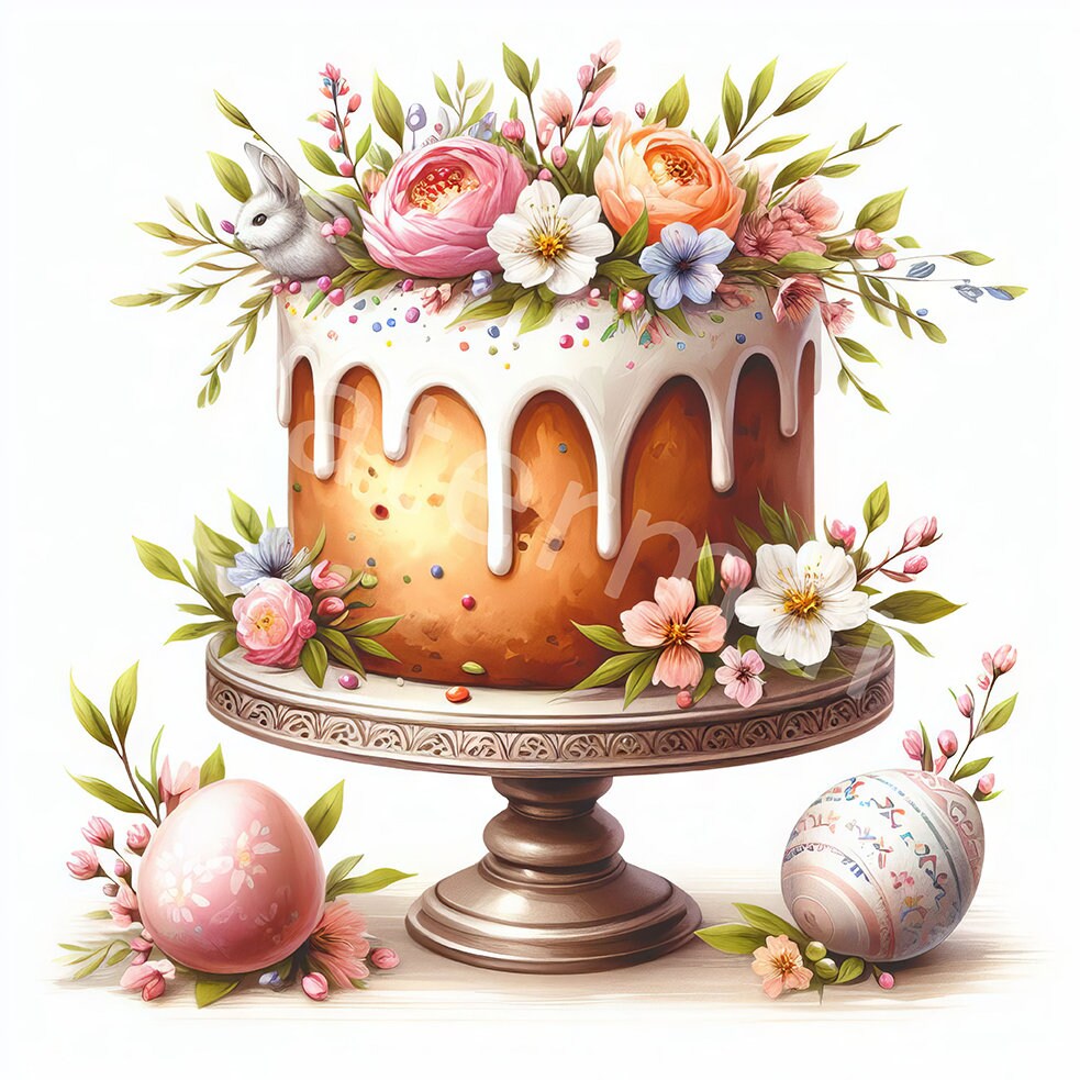 Easter Cake Clipart, 12 Jpg, Digital Download, Watercolor Clipart ...