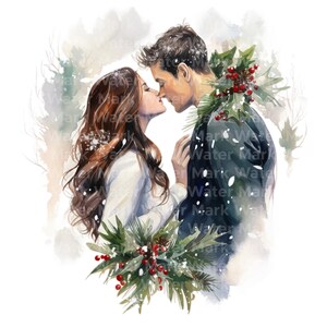 Couple in Love Clipart, 9 JPG, Watercolor Clipart, Winter Clipart, Card ...