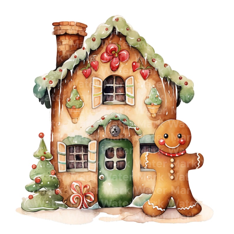 Christmas Gingerbread Houses, 12 JPG, Watercolor Clipart, Christmas ...