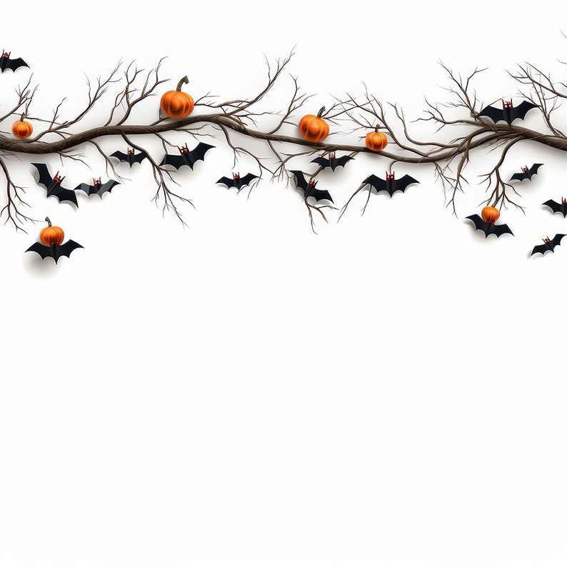Watercolor Halloween Border Clipart: Pumpkin & Bats (digital Download ...