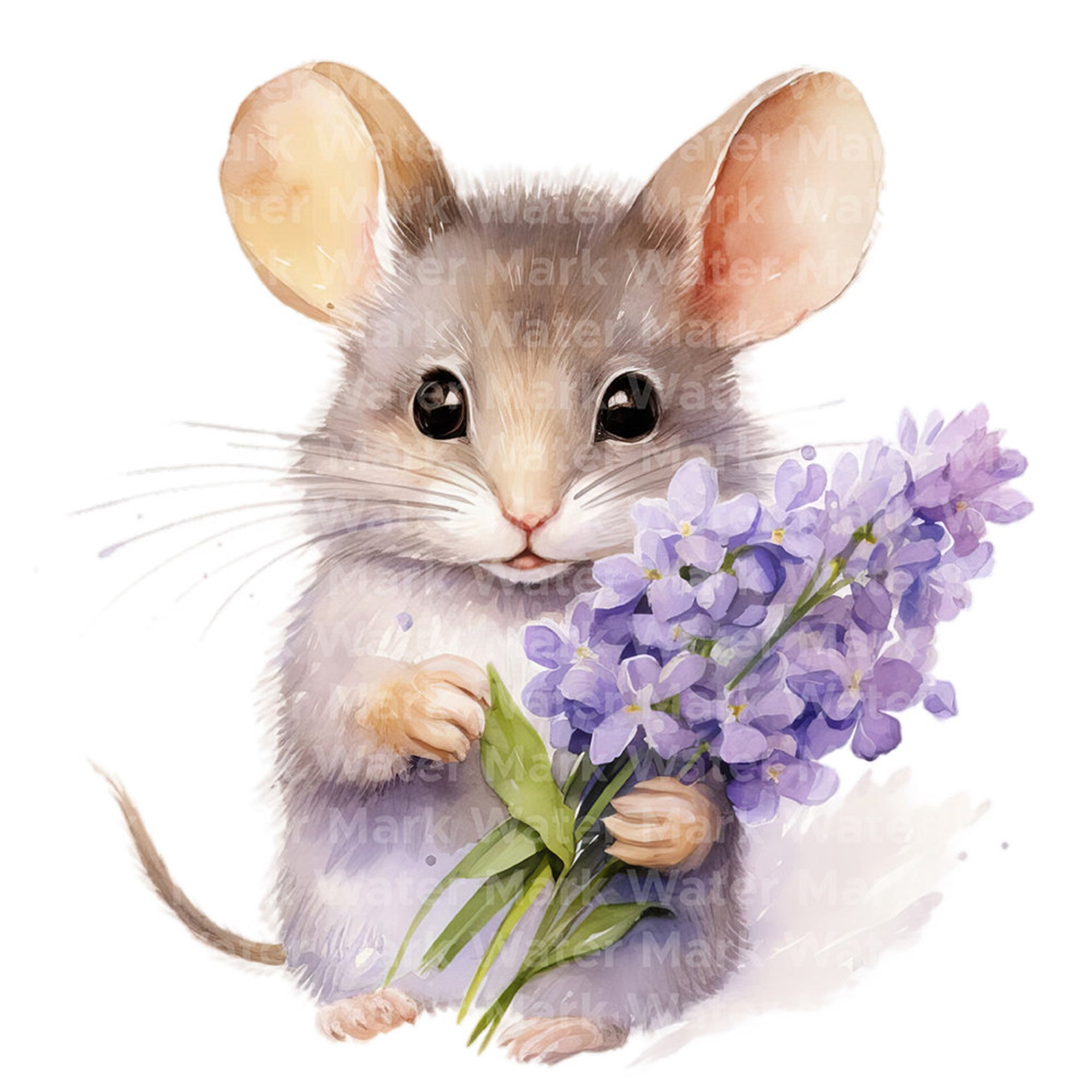 Mouse With Lavender Clipart, 11 Jpg, Watercolor Mouse Clipart, Digital ...