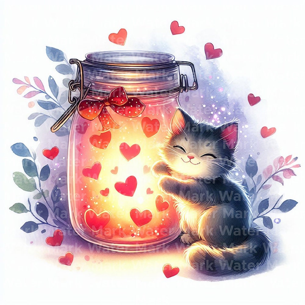 Valentine's Day Cat Clipart, 11 JPG, Heart Clipart, Digital Download ...
