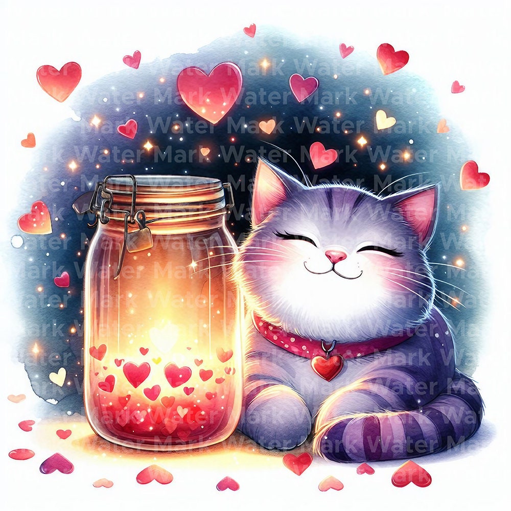 Valentine's Day Cat Clipart, 11 JPG, Heart Clipart, Digital Download ...