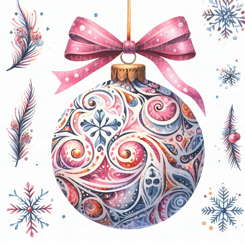 Christmas Tree Baubles Clipart, 11 JPG, Watercolor Clipart, Card Making ...