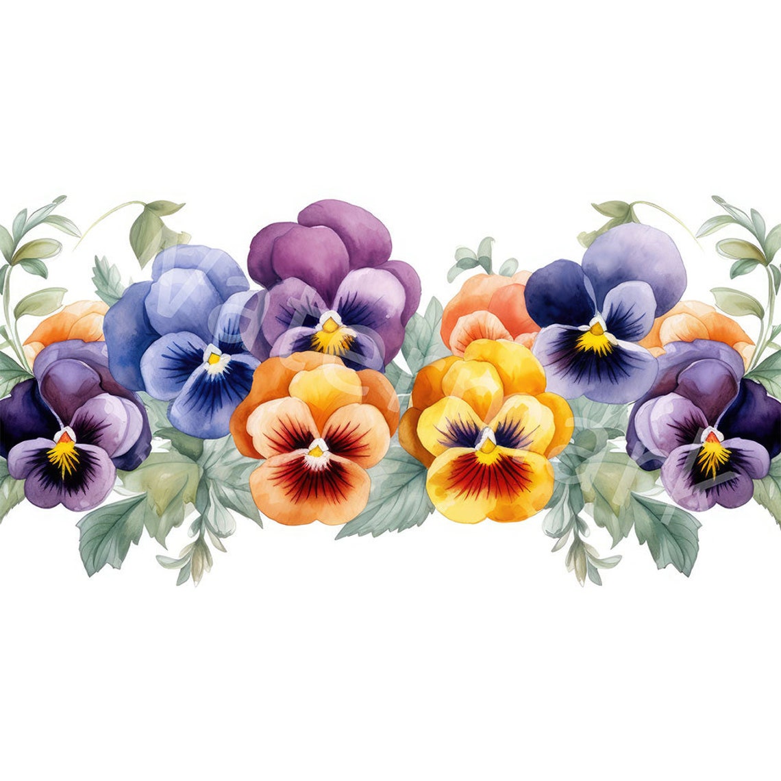 Watercolor Pansies Border Clipart: Floral Card Making (digital Download ...