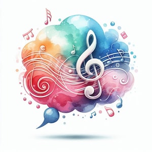 Watercolor Music Notes Clipart Treble Clef Clipart 12JPG Digital ...