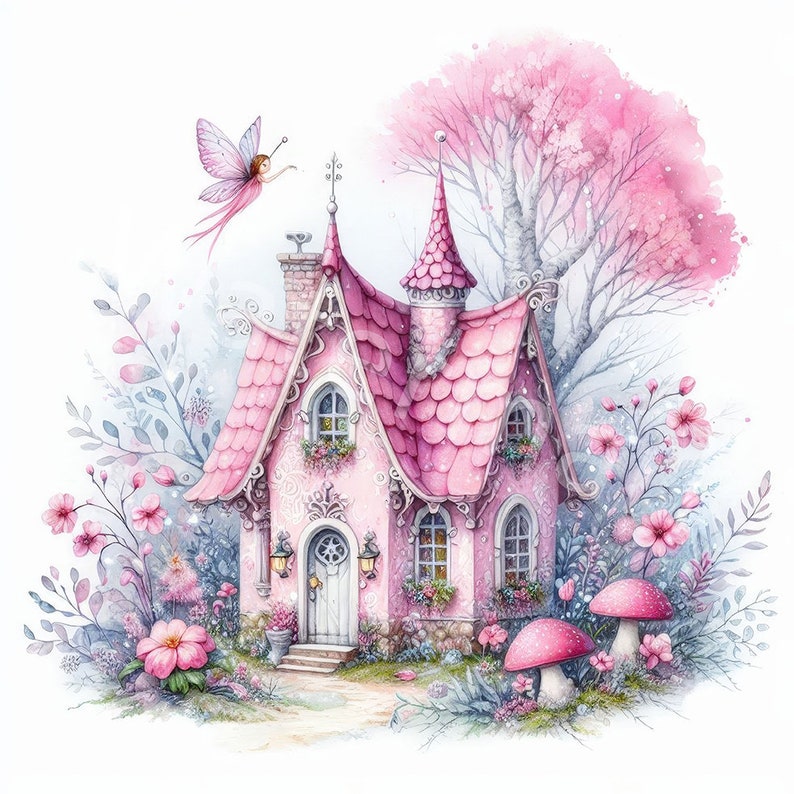 Watercolor Fairy House Clipart: Cottagecore Printable (digital Download ...