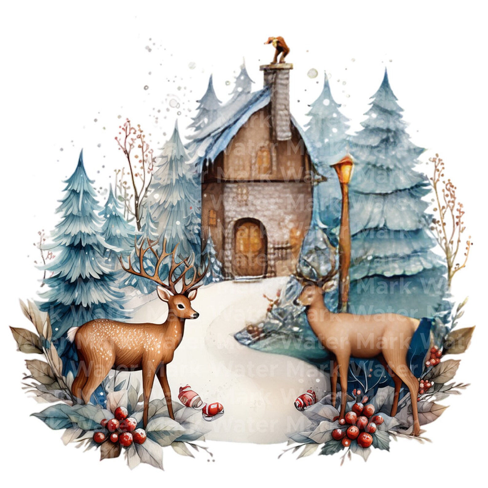 Christmas House Watercolor Clipart, 12 JPG, Winter Hous , Winter ...