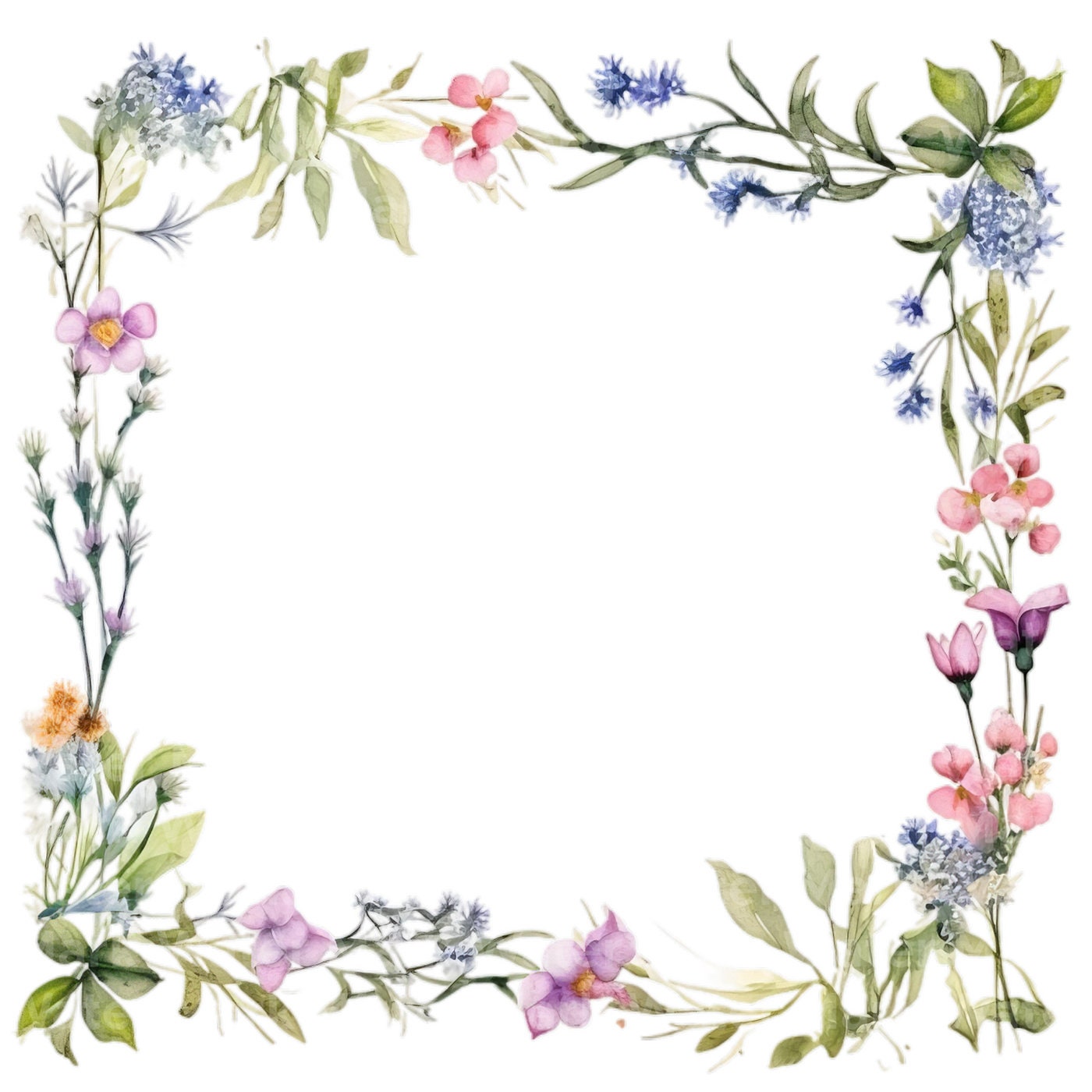 Watercolor Flower Frame Clipart: Floral Border Graphics (digital ...