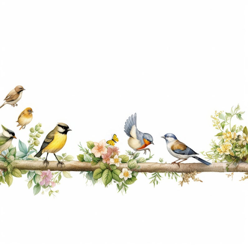 Watercolor Birds Border Clipart, 13 JPG, Digital Download, Digital ...