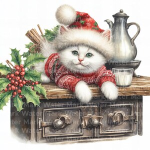 Christmas Cat Watercolor Clipart: Holiday Card Making (digital Download ...
