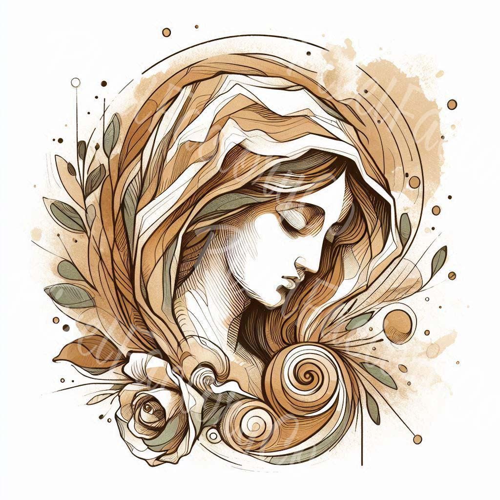 Virgin Mary Line Art: Catholic Illustration, Religious Clipart (12 JPG ...