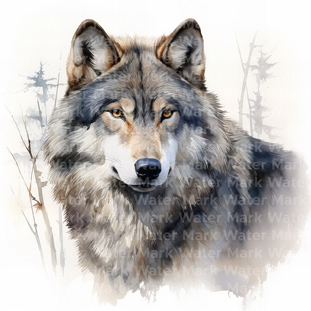 Watercolor Wolf Clipart: Winter Card Making, Junk Journal (digital ...